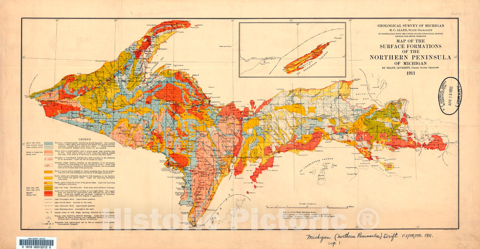 Map : Map of the surface formations of the northern peninsula of Michi ...