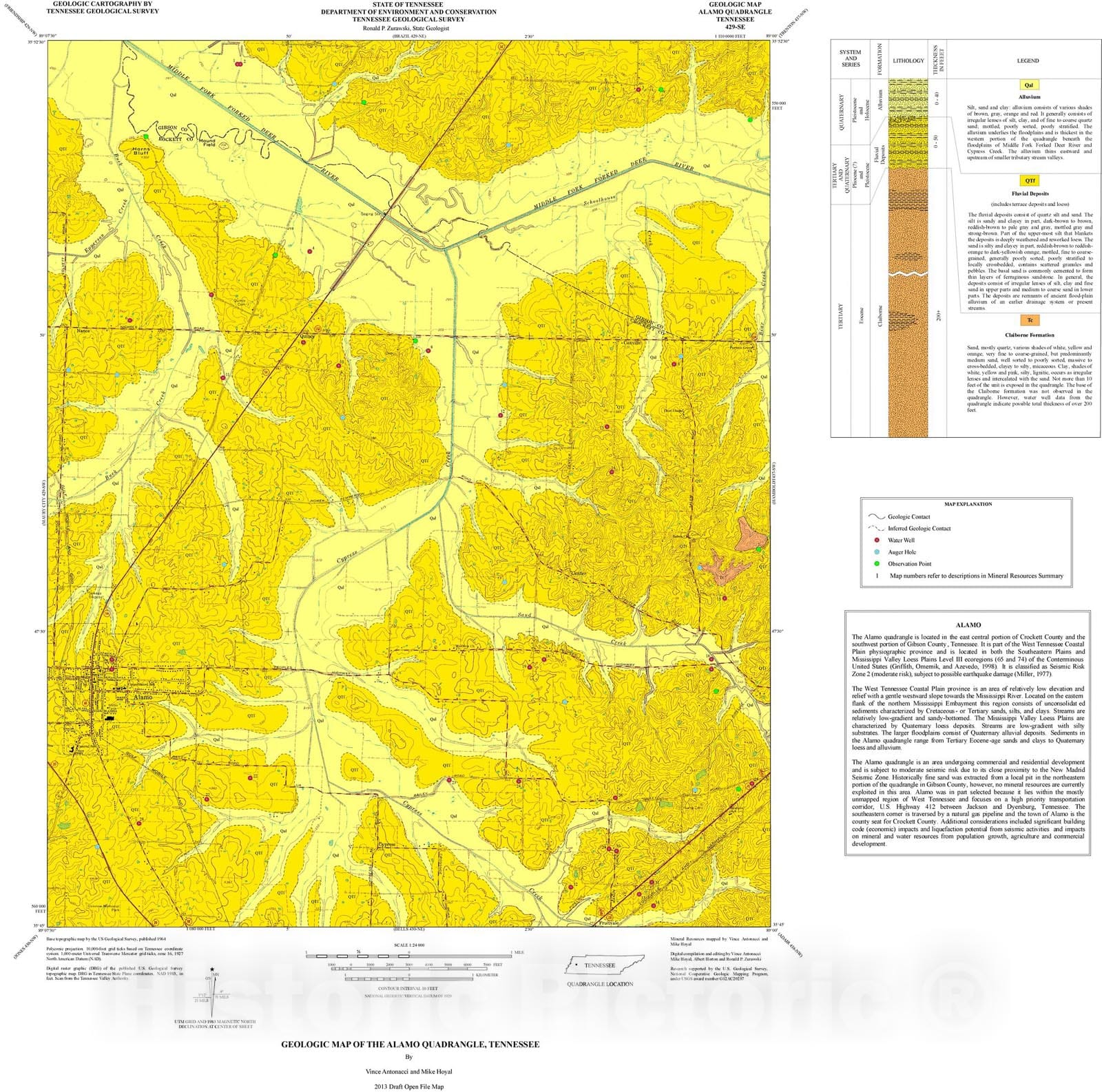 Map : Geologic map of the Alamo quadrangle, Tennessee, 2013 Cartograph ...