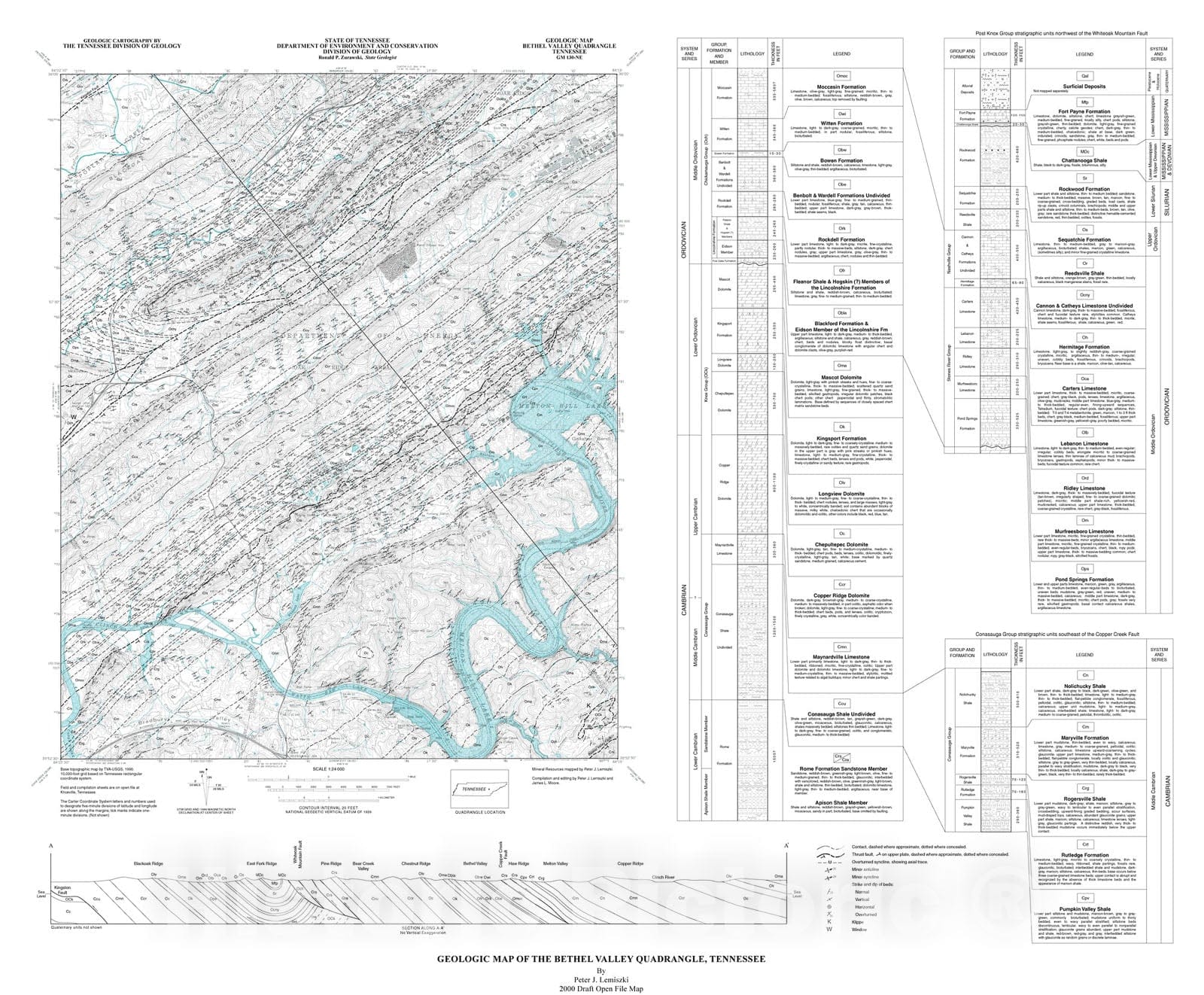 Map : Geologic map of the Bethel Valley quadrangle, Tennessee, 2000 Ca ...