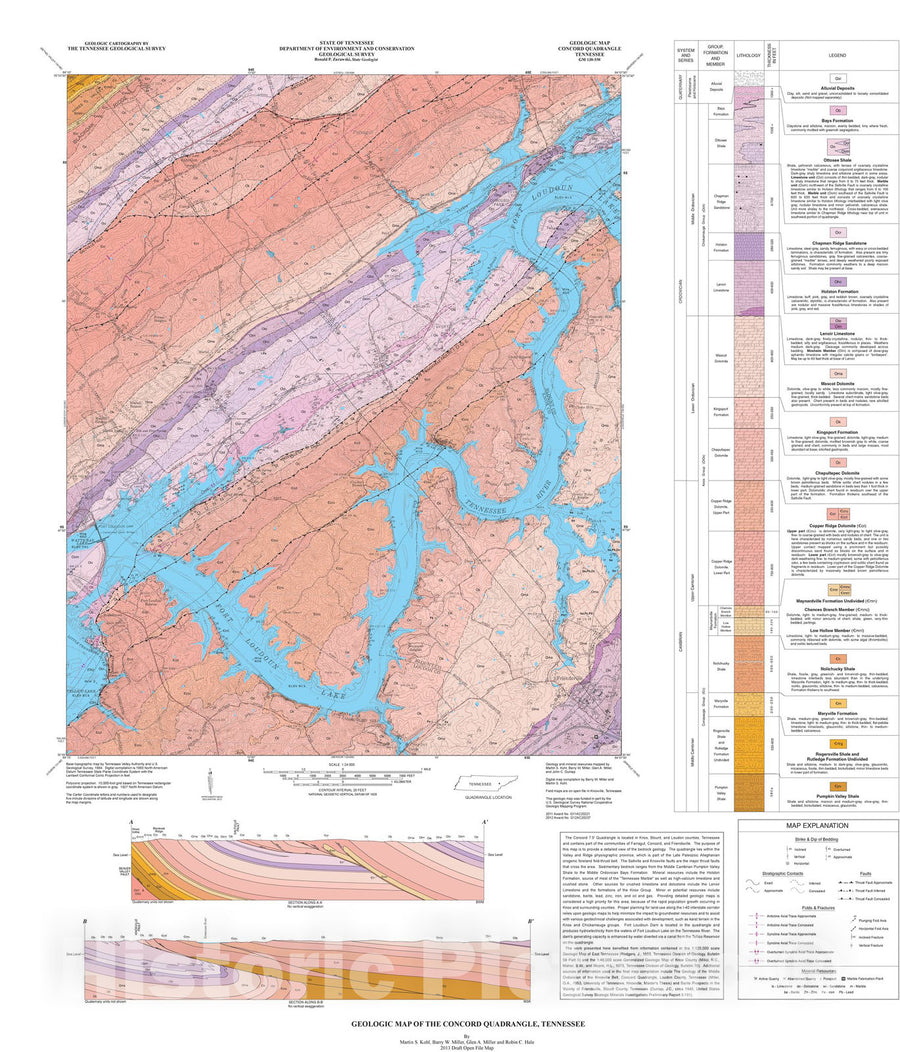 Map : Geologic map of the Concord quadrangle, Tennessee, 2013 Cartogra ...