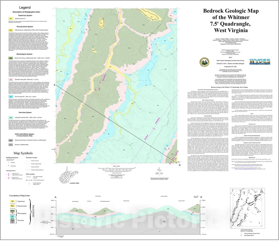 Map : Bedrock Geologic Map of the Whitmer 7.5' Quadrangle, West Virgin ...