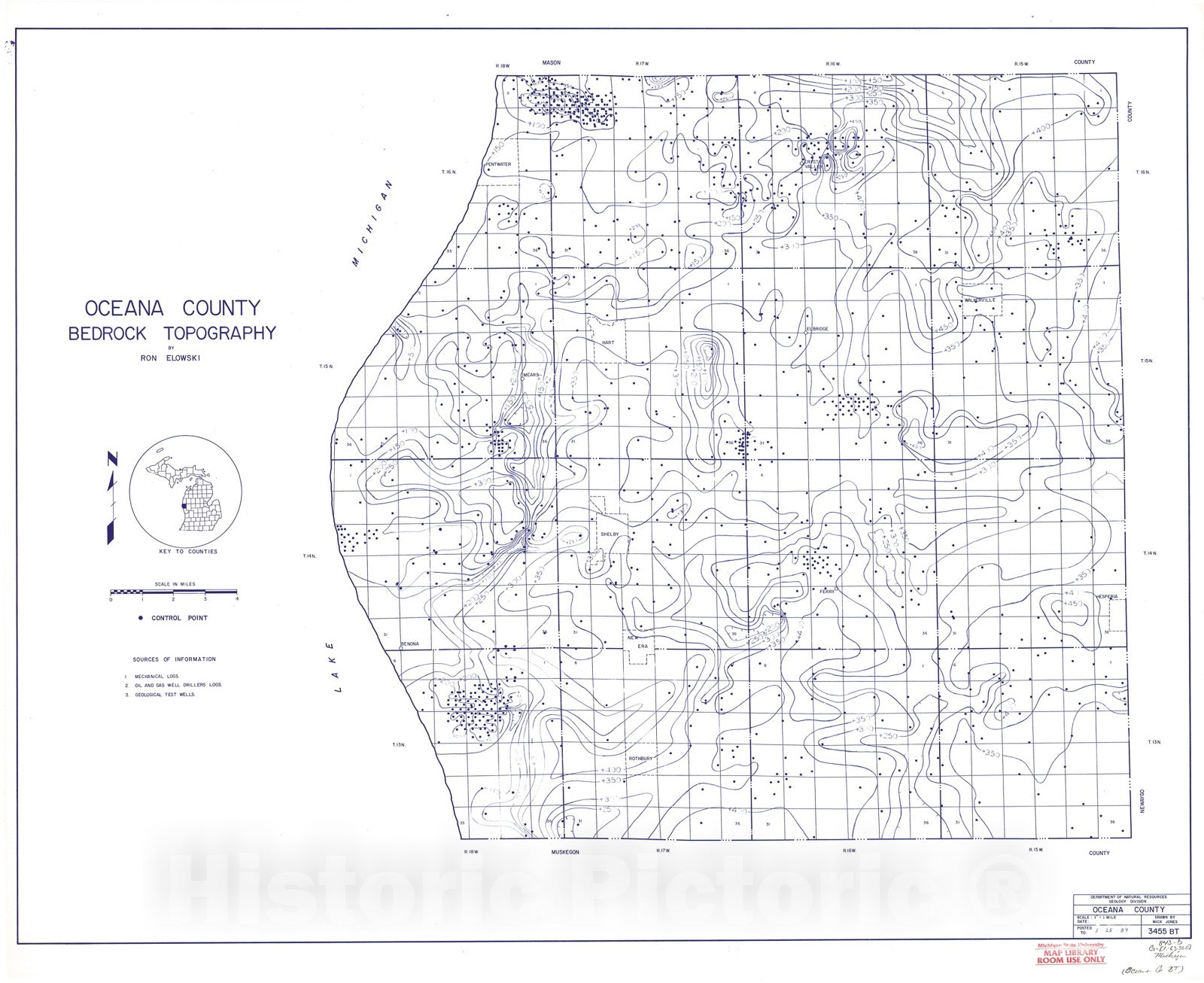 Map : Oceana County Bedrock Topography, 1989 Cartography Wall Art ...