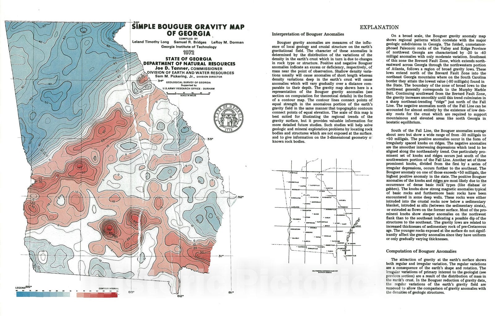 Map : Simple Bouguer gravity map of Georgia, 1972 Cartography Wall Art ...