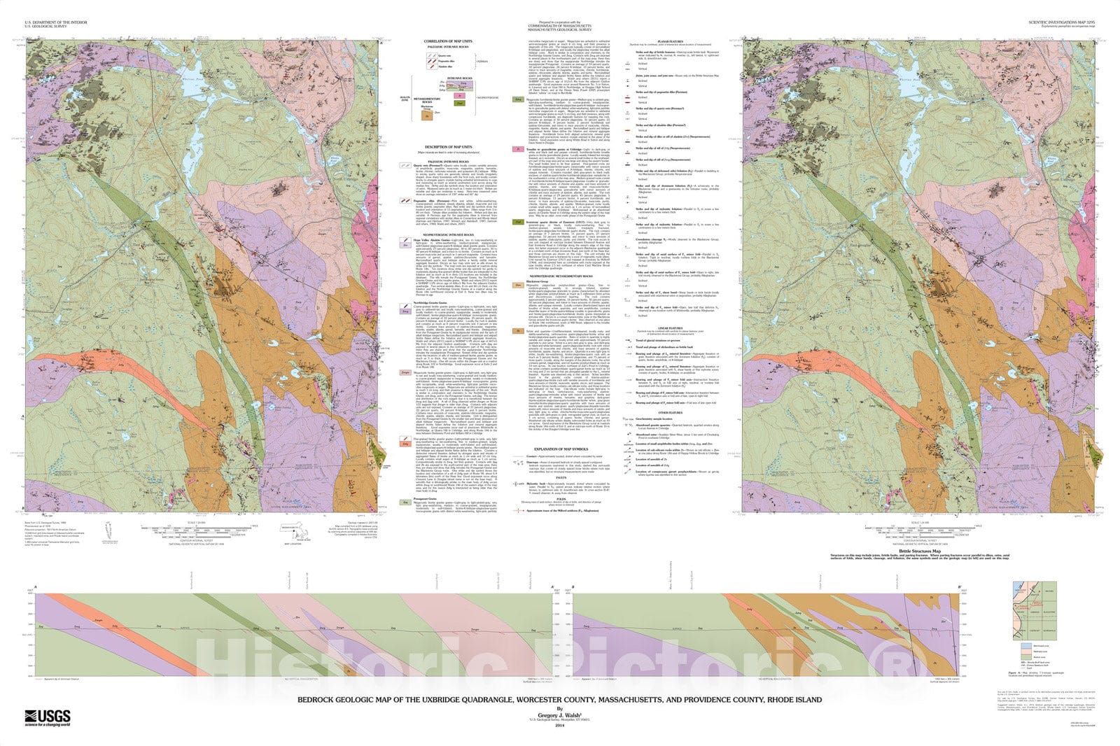 Map : Bedrock geologic map of the Uxbridge quadrangle, Worcester Count ...