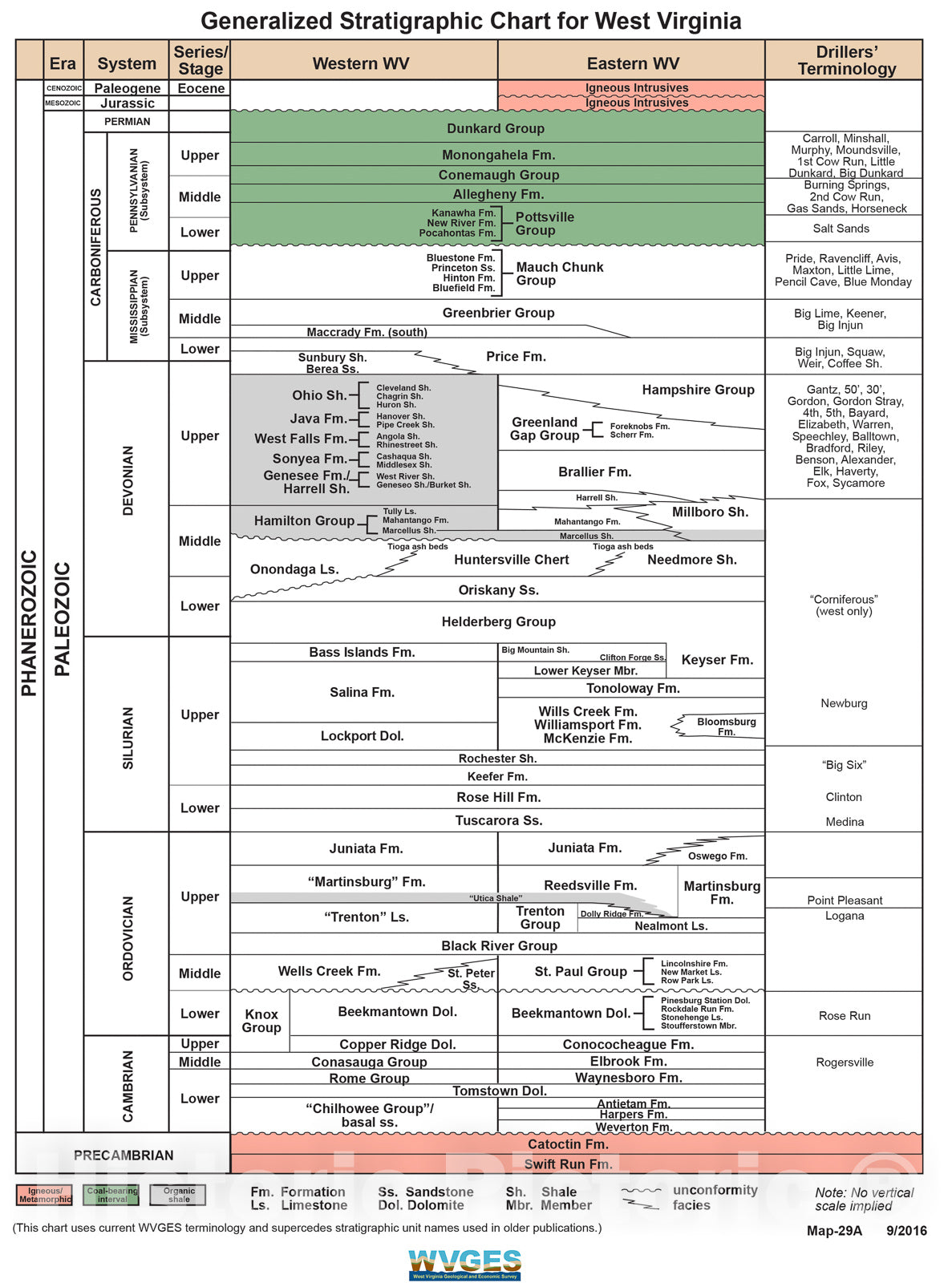 Map : Generalized stratigraphic chart for West Virginia, 2016 Cartogra ...