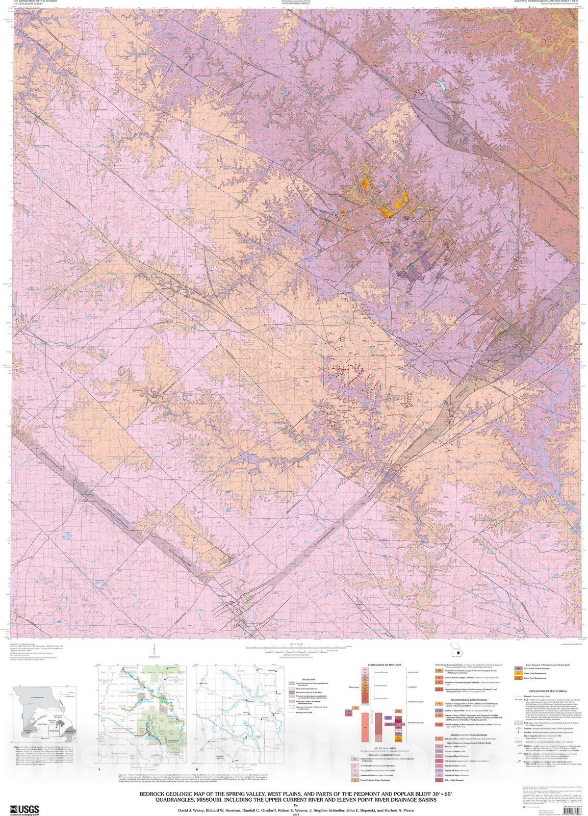 Map : Bedrock geologic map of the Spring Valley, West Plains, and part ...