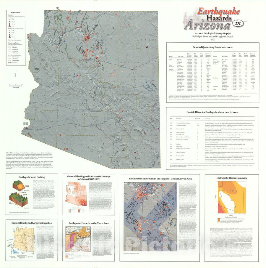 Map : Earthquake hazards in Arizona, 1999 Cartography Wall Art ...