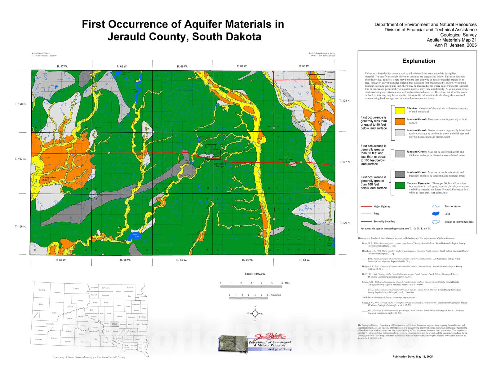 Map : First occurrence of aquifer materials in Jerauld County, South D ...