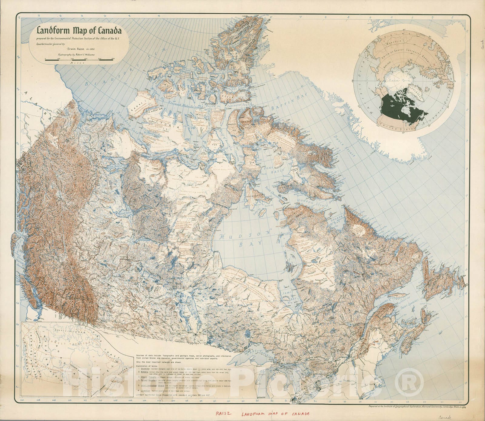 Historic Map : Landform Map of Canada., 1950, Vintage Wall Art ...