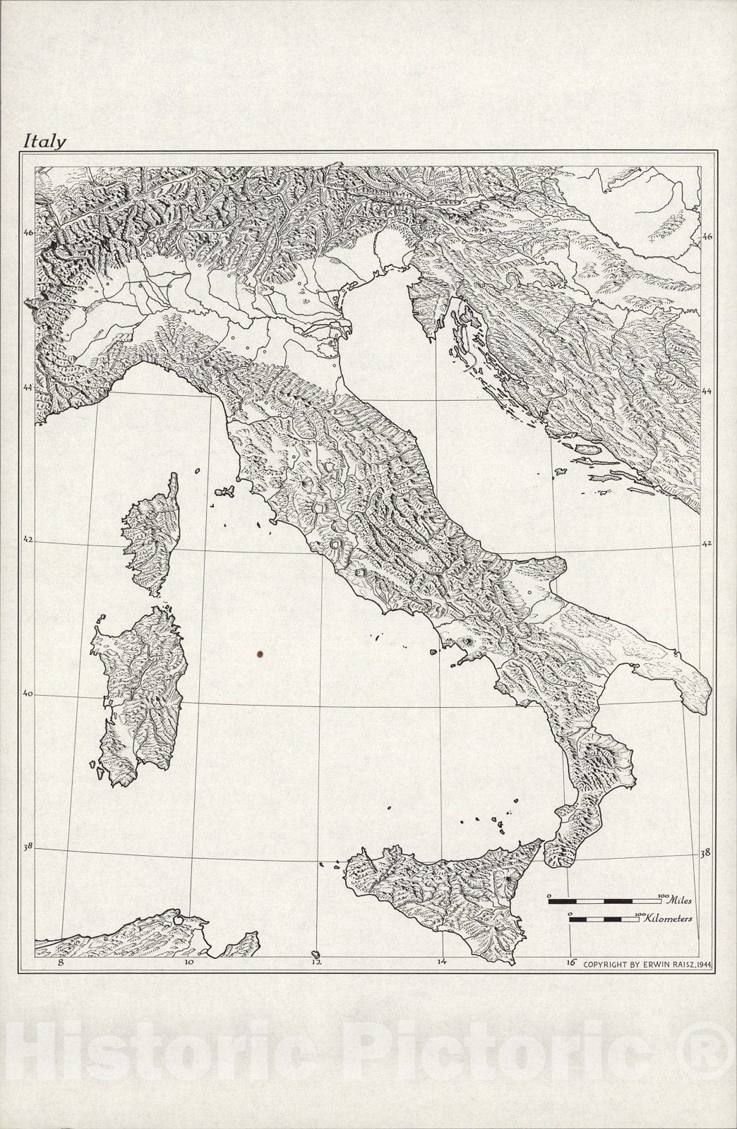 Historic Map : Italy., 1944, Vintage Wall Art – Historic Pictoric