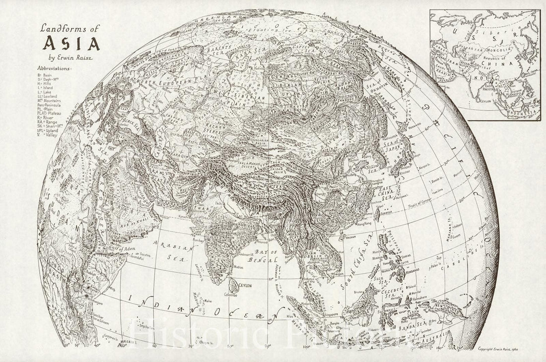 Historic Map : Landforms of Asia., 1960, Vintage Wall Art – Historic ...