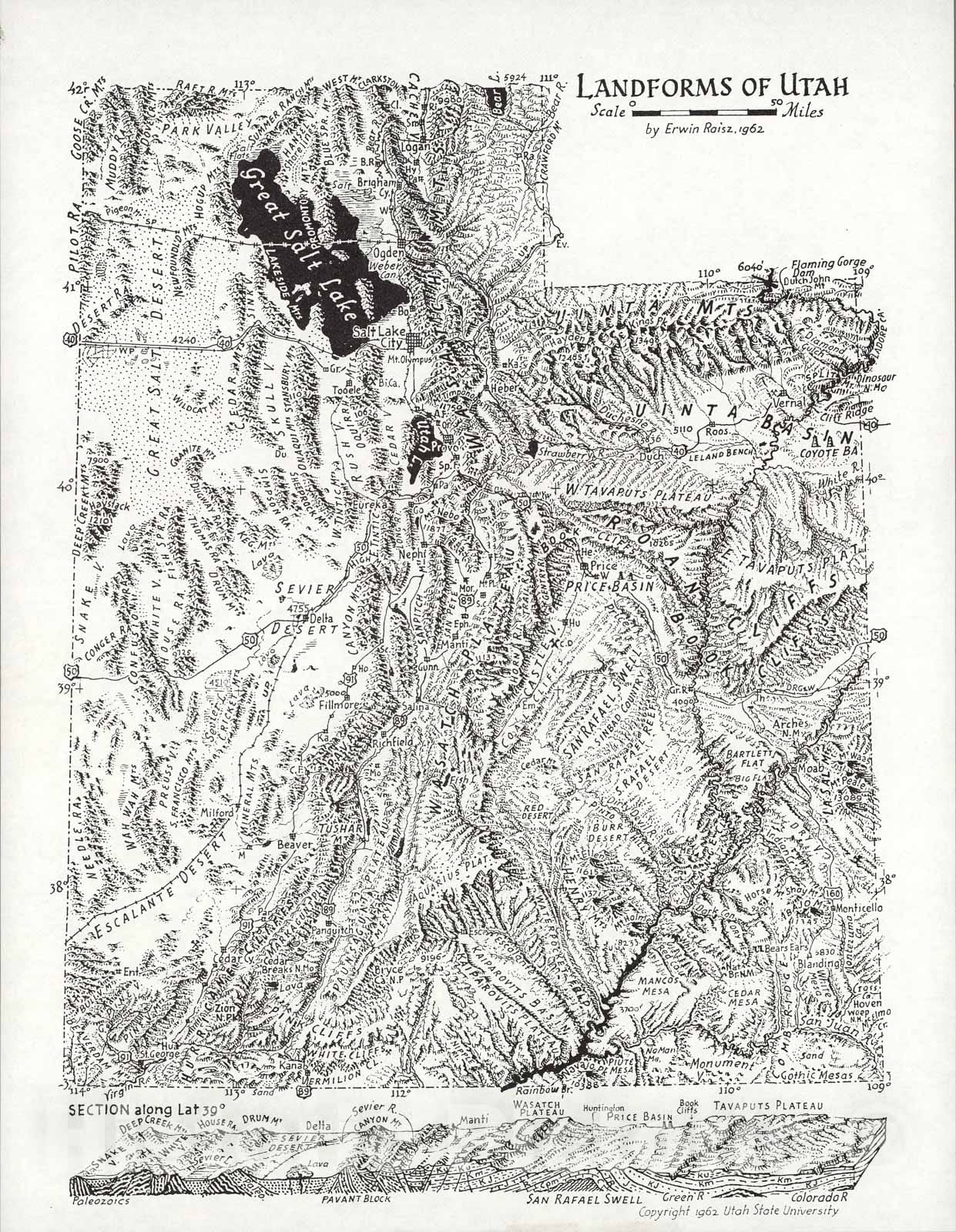 Historic Map : Landforms of Utah., 1962, Vintage Wall Art – Historic ...