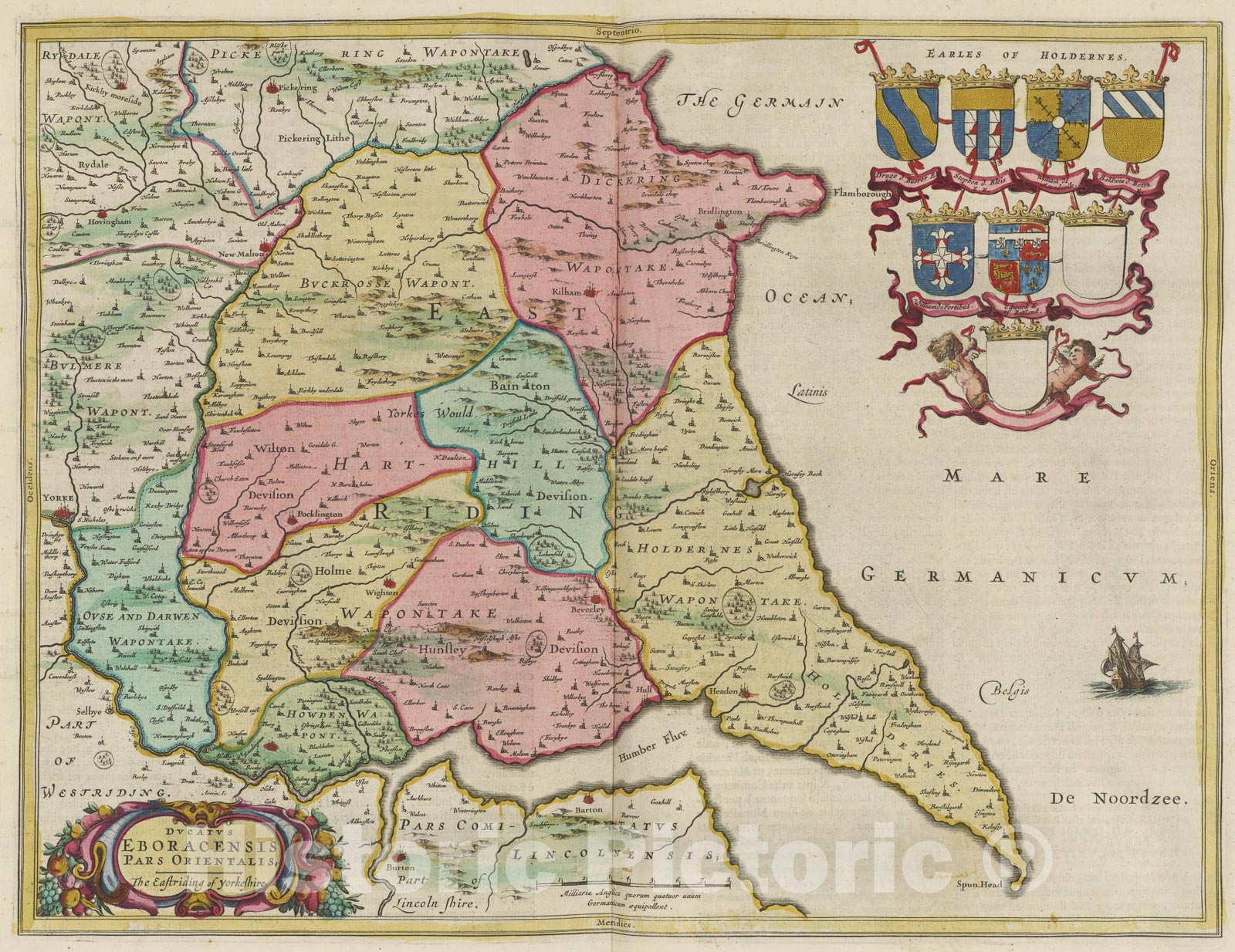 Historic Map : Dvcatvs Eboracensis Pars Orientalis, 1665, Vintage Wall ...