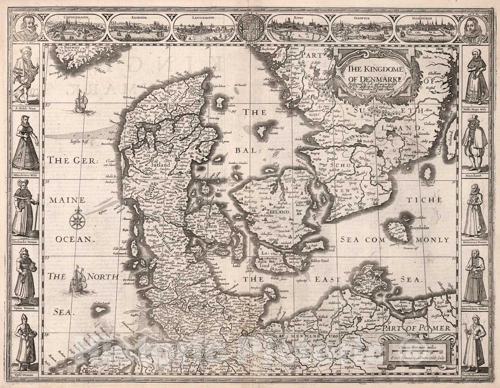 Historic Map : The Kingdom of Denmarke., 1676, Vintage Wall Art ...