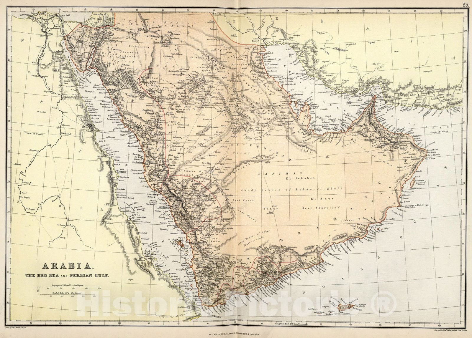 Historic Map : Arabia, the Red Sea and Persian Gulf., 1882, Vintage Wa ...