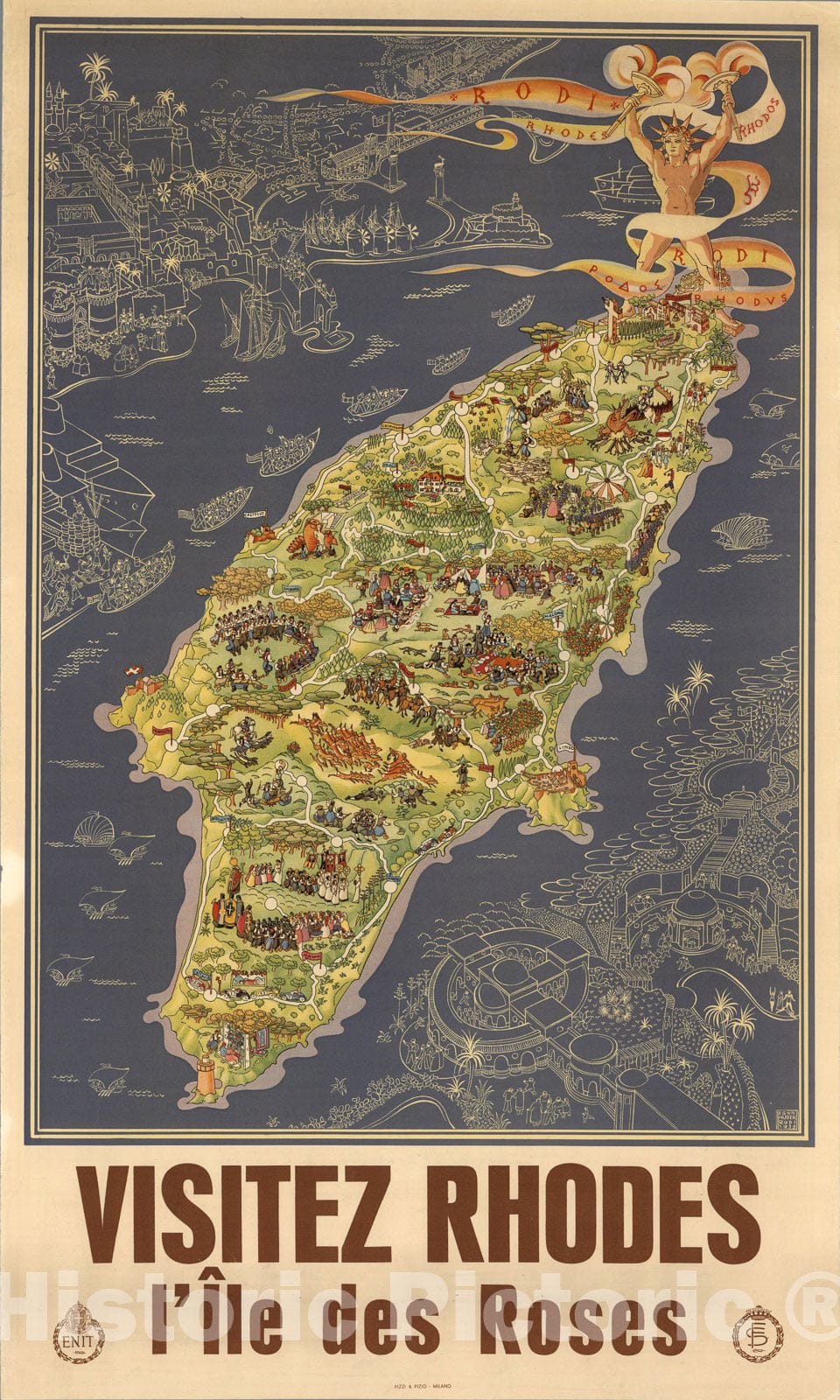 Historic Map : Visitez Rhodes L'Ile de Roses. Egon Huber Rodi 1935, 19 ...