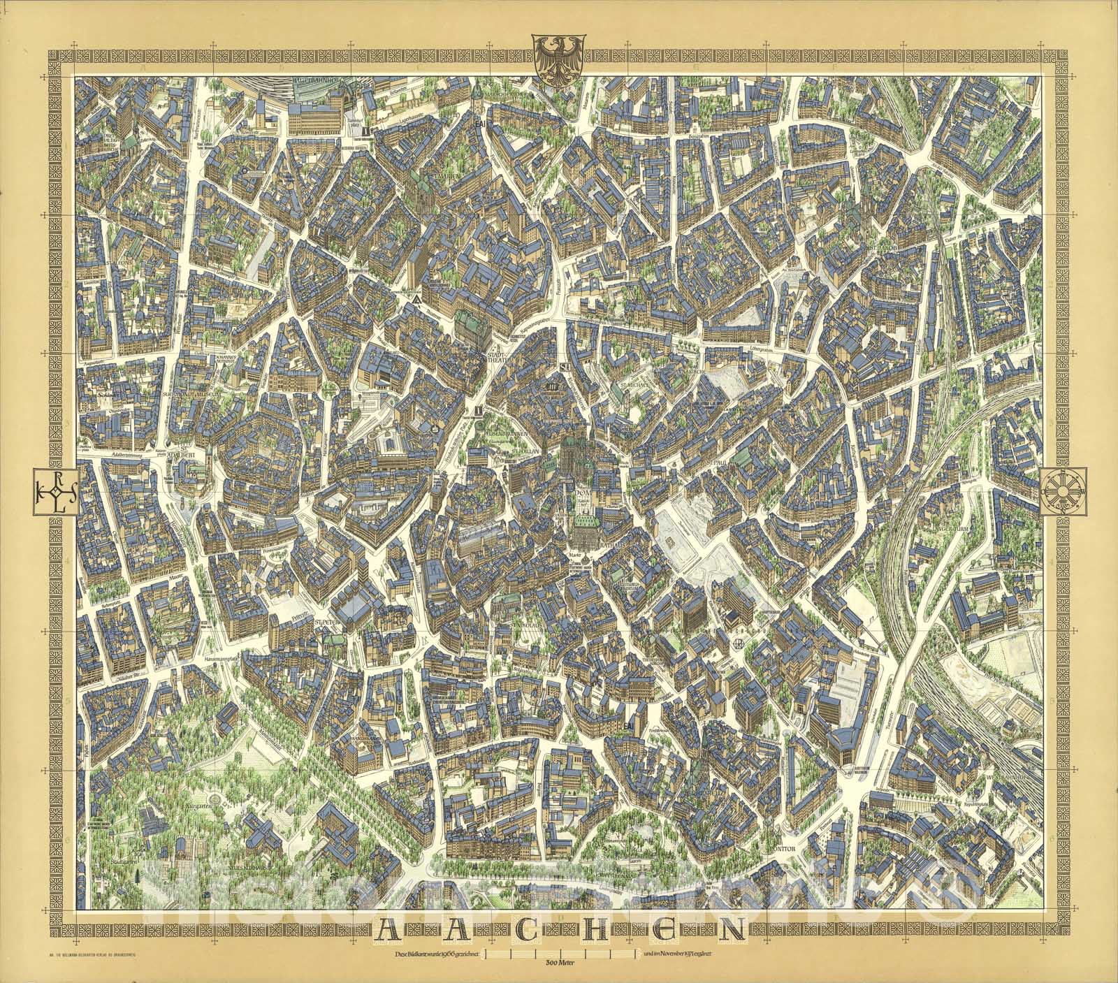 Historic Map : Aachen, Germany., 1971, Vintage Wall Art – Historic Pictoric