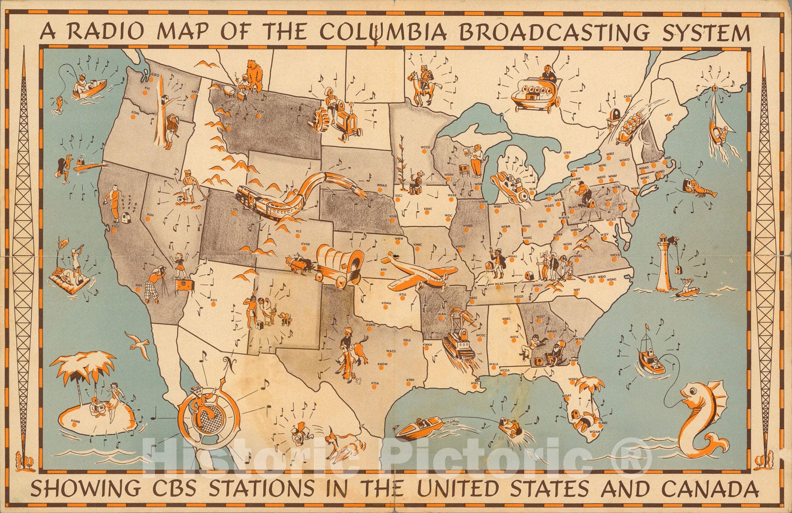 Historic Map : Radio Map of the Columbia Broadcasting System - CBS Sta ...
