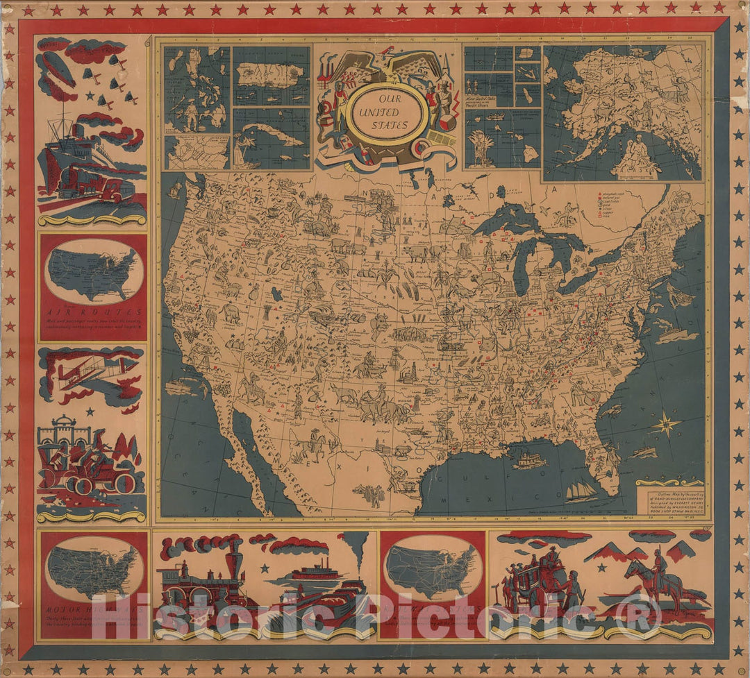Historic Map : Our United States., 1930, Vintage Wall Art – Historic ...