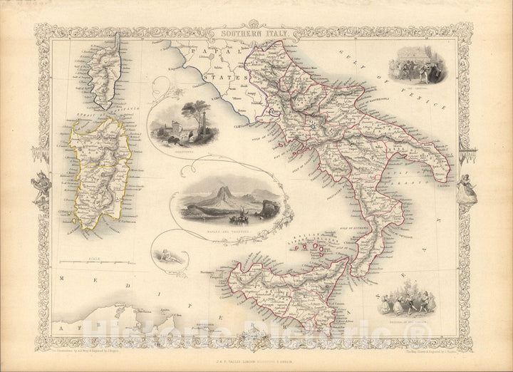 Historic Map : Southern Italy., 1851, Vintage Wall Art – Historic Pictoric