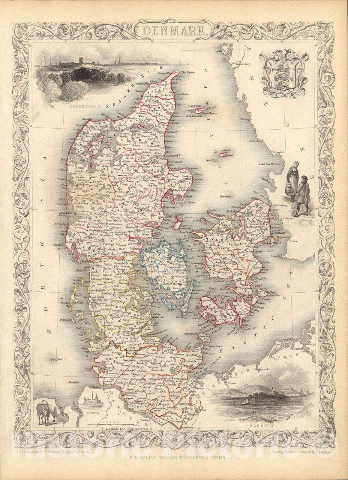 Historic Map : Denmark., 1851, Vintage Wall Art – Historic Pictoric