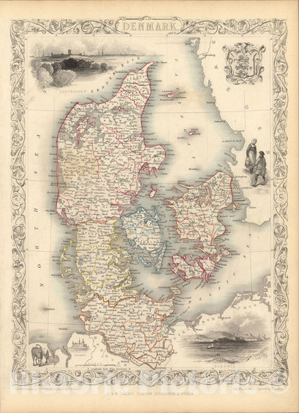 Historic Map : Denmark., 1851, Vintage Wall Art - Historic Pictoric
