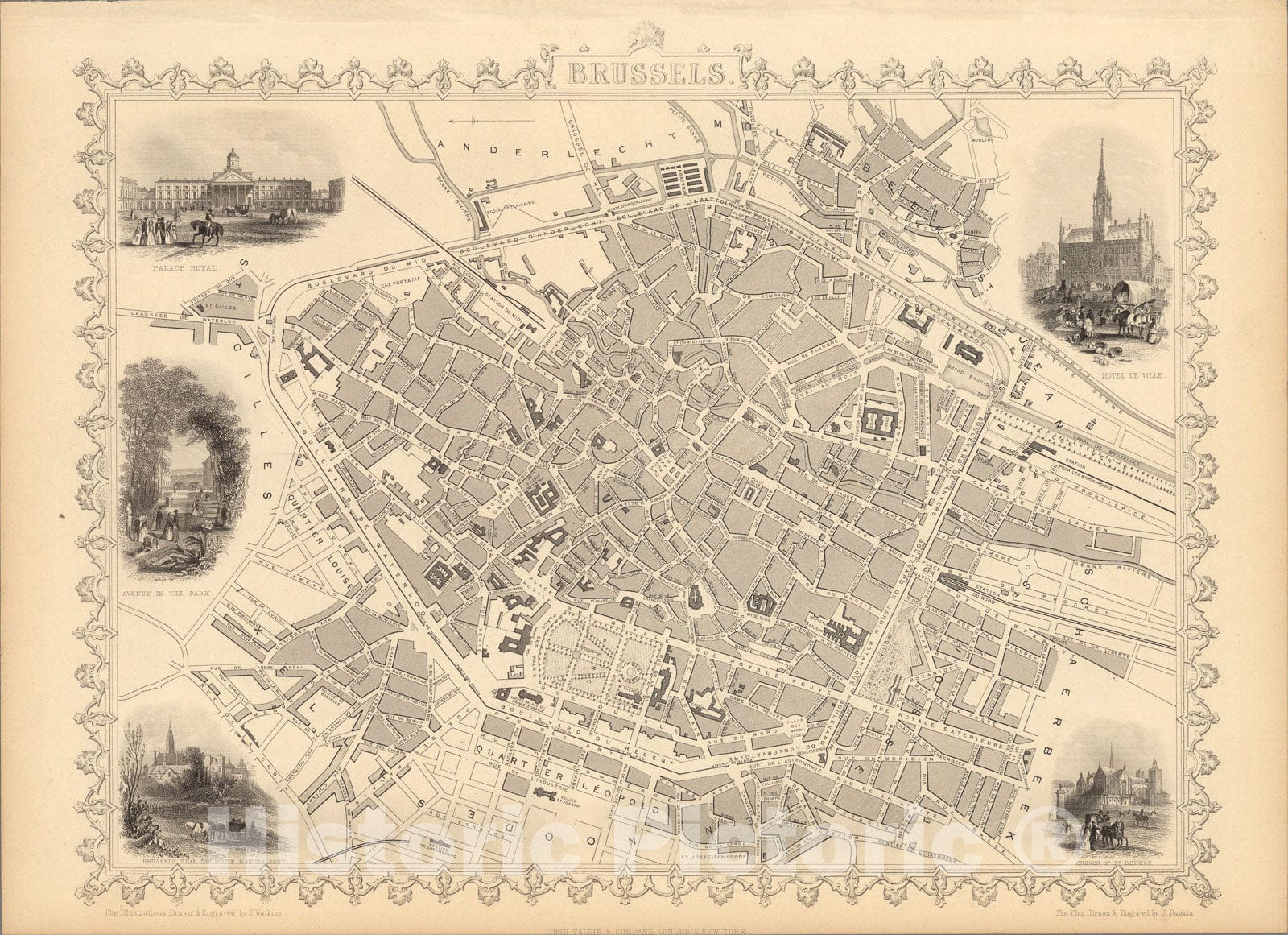 Historic Map : Brussels, 1851, Vintage Wall Art – Historic Pictoric
