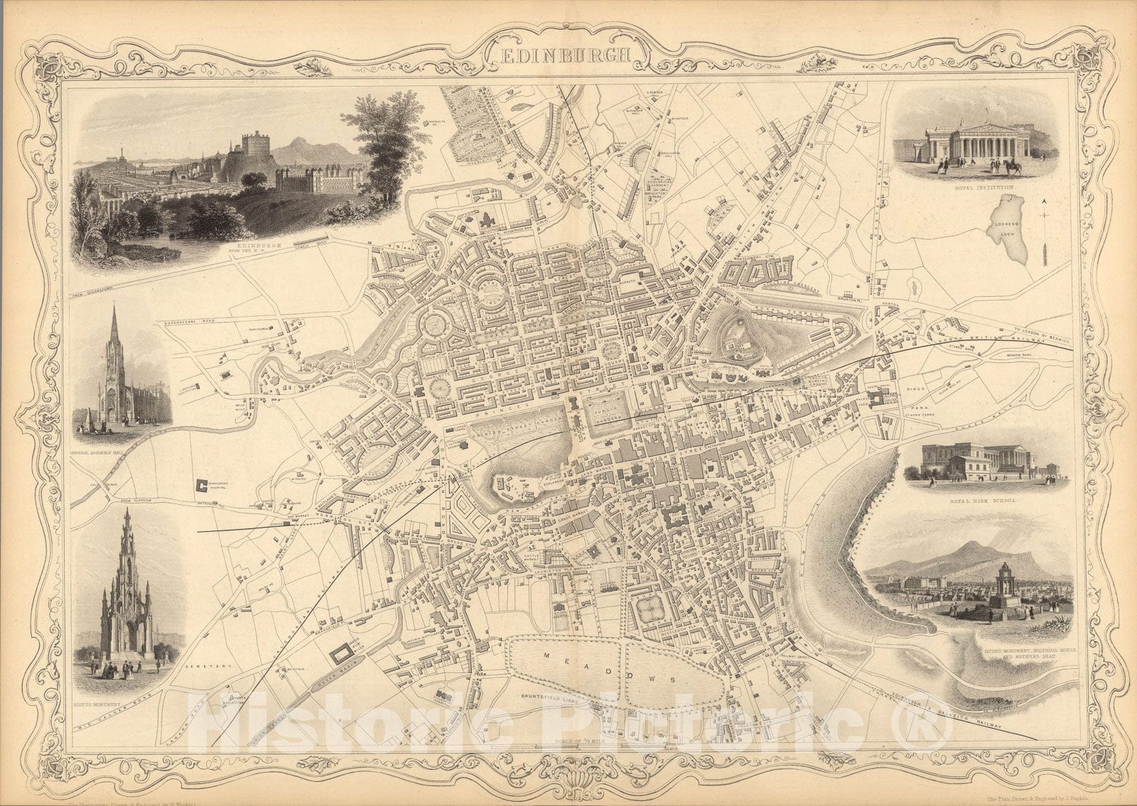 Historic Map : Edinburgh, 1851, Vintage Wall Art – Historic Pictoric