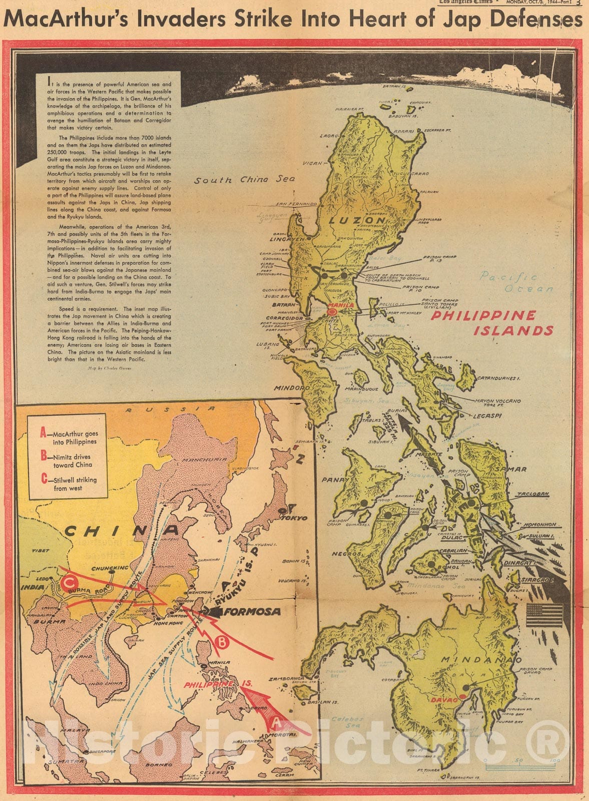 Historic Map : MacArthur's invaders strike into heart of Jap defenses ...