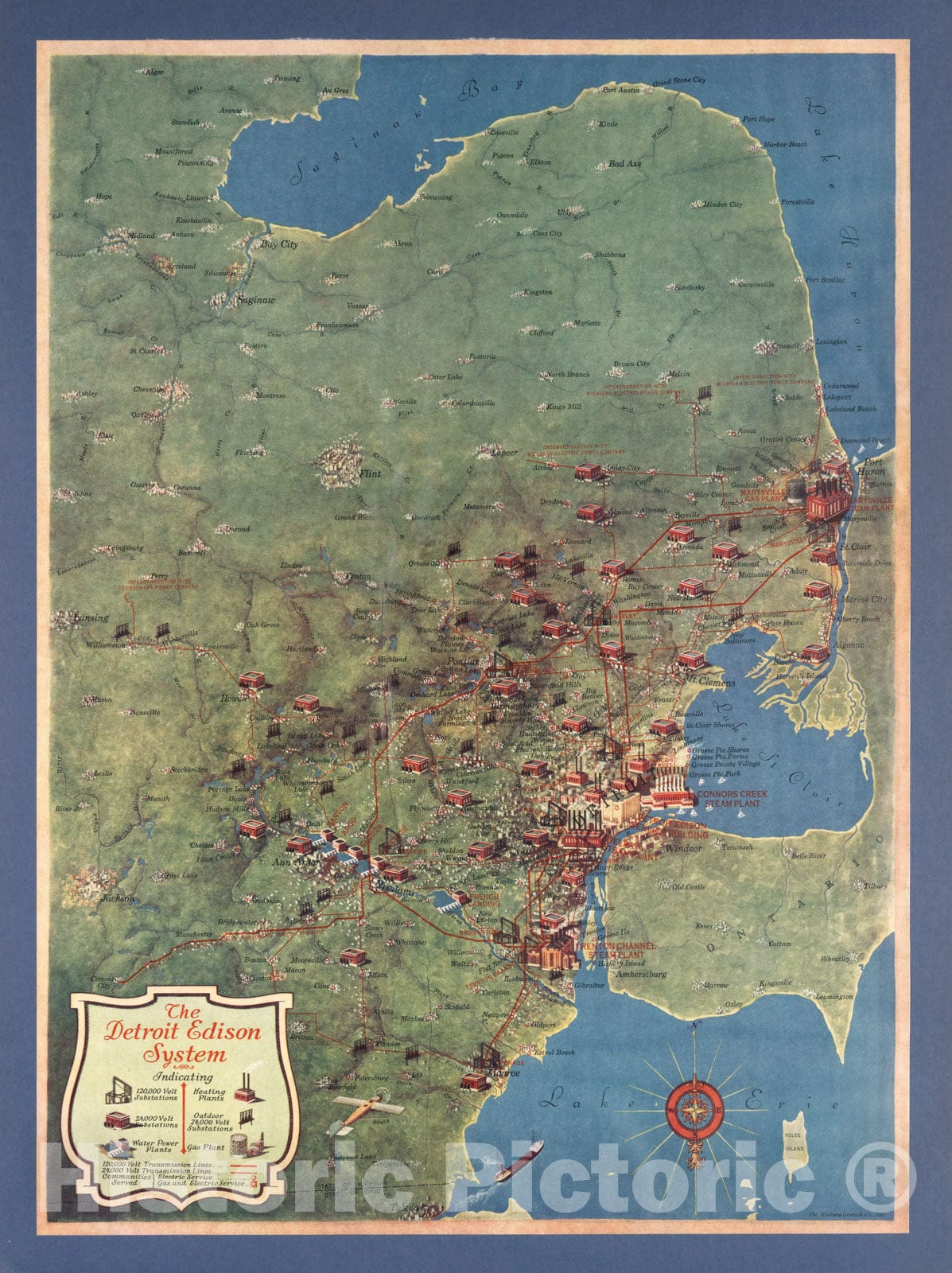 Historic Map : The Detroit Edison system, 1928, Vintage Wall Art ...