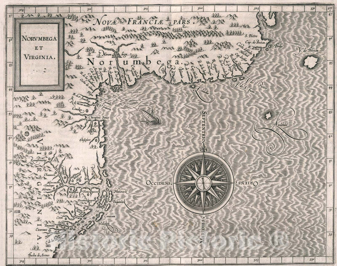 Historic Map : Norumbega et Virginia, 1611, Vintage Wall Art – Historic ...