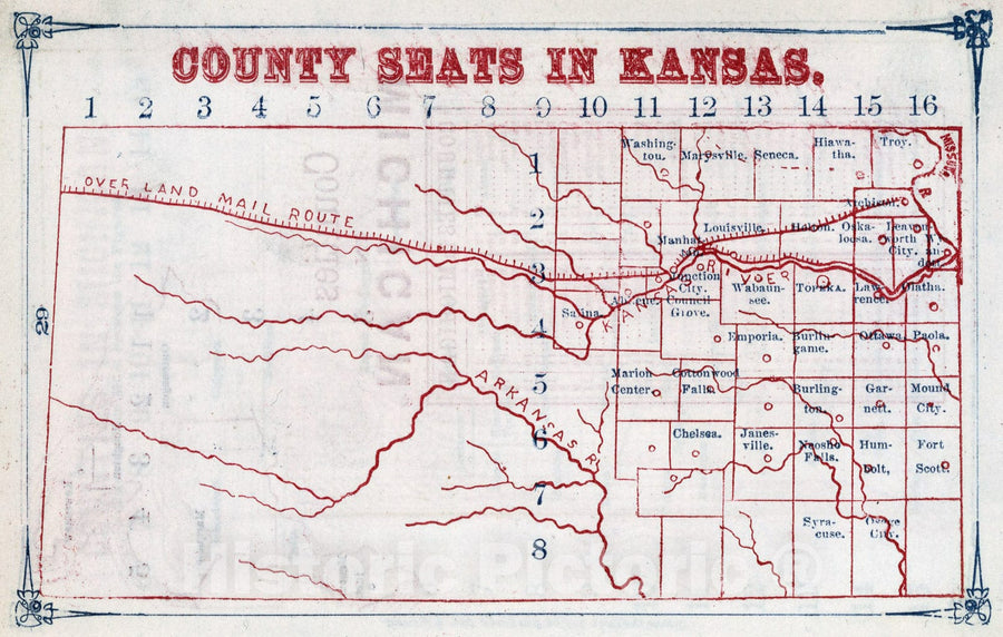 Historic Map : County Seats in Kansas, 1866, Vintage Wall Art ...