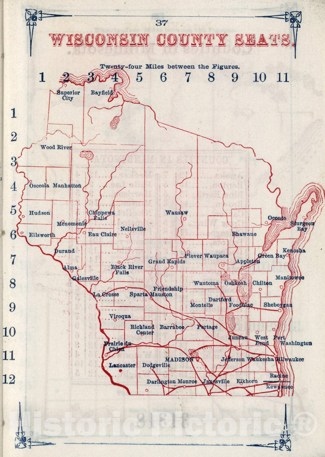 Historic Map : Wisconsin County Seats., 1866, Vintage Wall Art ...
