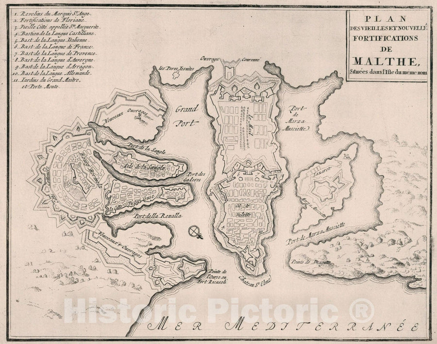 Historic Map : Plan des Vieilles et Nouvelle Fortifications de Malthe ...