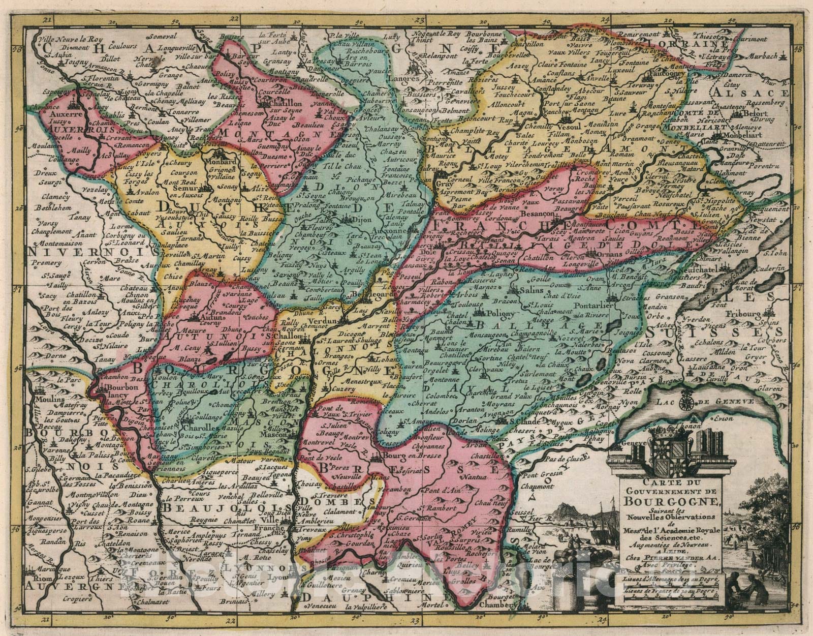 Historic Map : Carte du gouvernement de Bourgogne, 1714, Vintage Wall ...