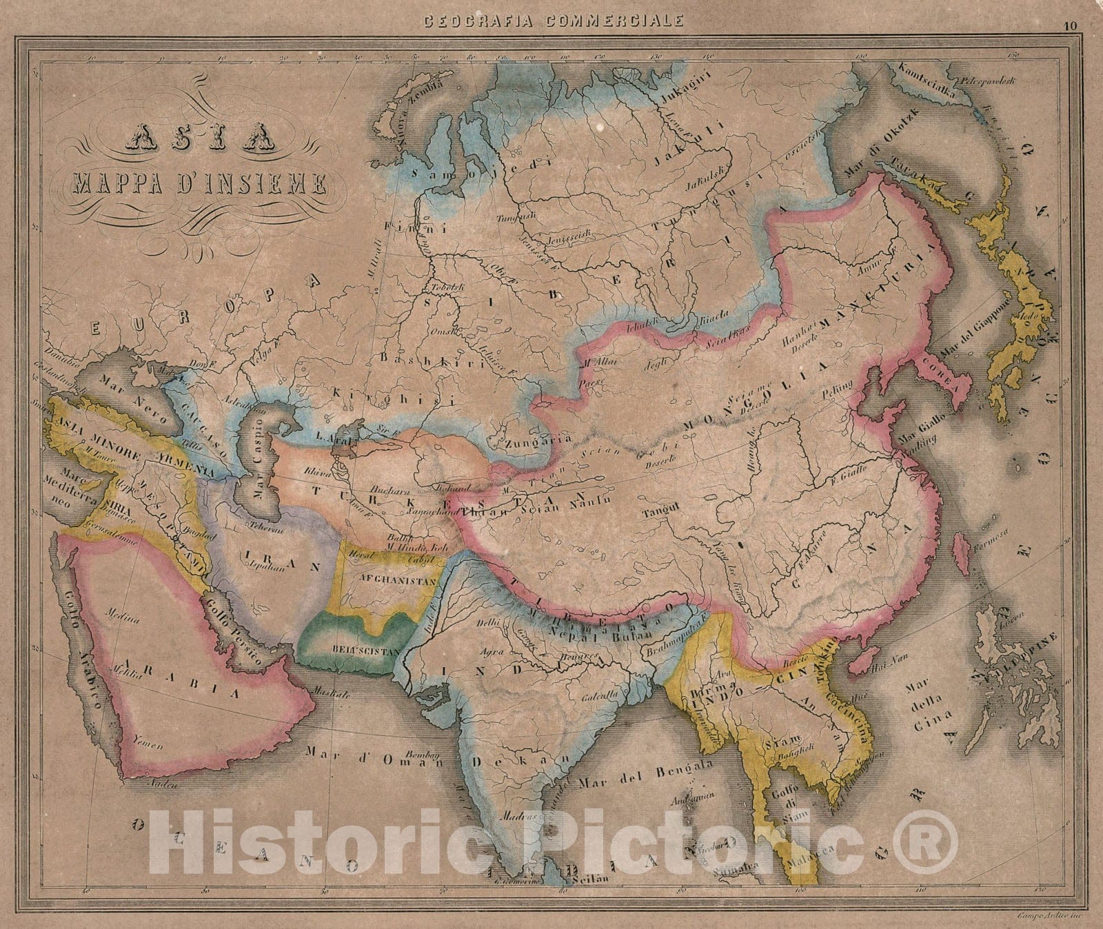 Historic Map : 10. Asia, Mappa dInsieme., 1858, Vintage Wall Art ...