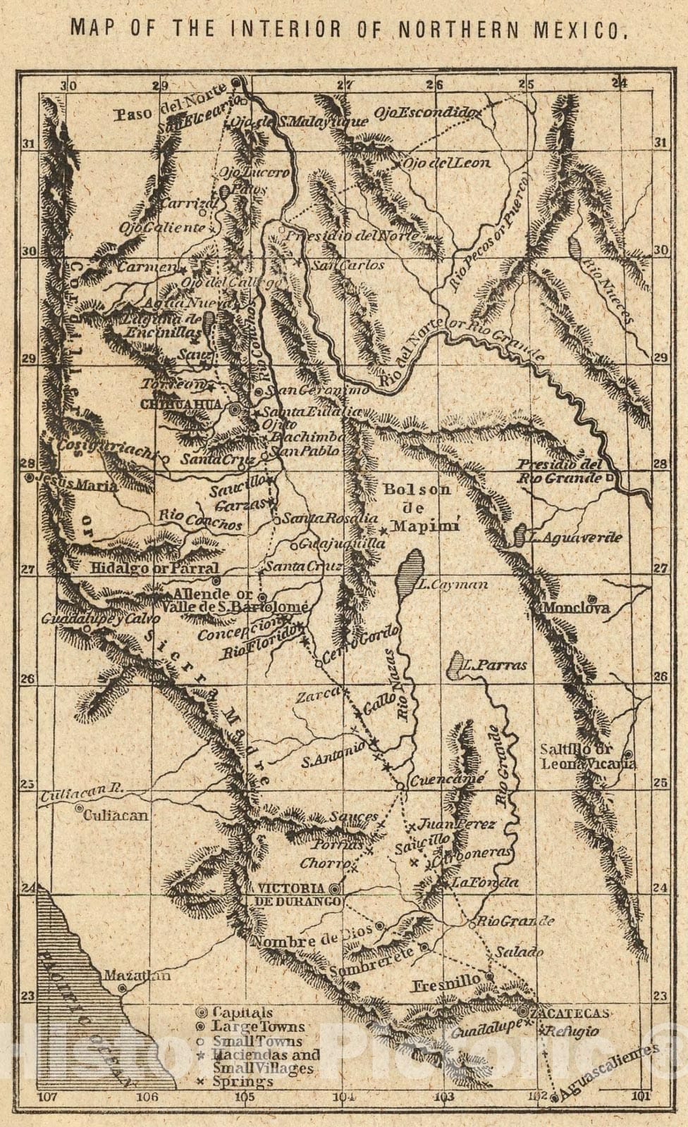 Historic Map : Interior of Northern Mexico., 1844, Vintage Wall Art ...