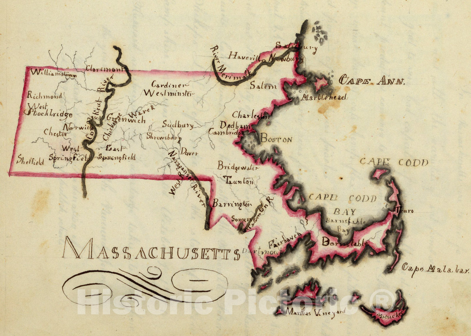 Massachusetts 1823 Historical Map Print | Hand-Colored – Historic Pictoric