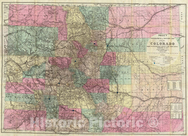 Historic Map : Map of the State of Colorado., 1884, Vintage Wall Art ...