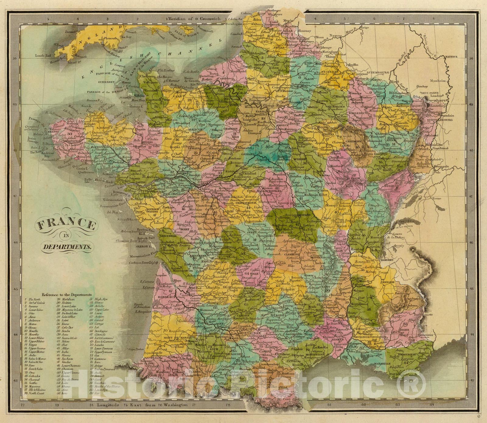 Historic Map : France In Departments., 1840, Vintage Wall Art ...