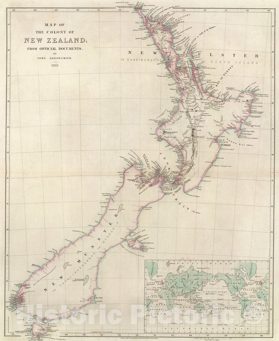 Historic Map : Map of the Colony of New Zealand., 1844, Vintage Wall A ...