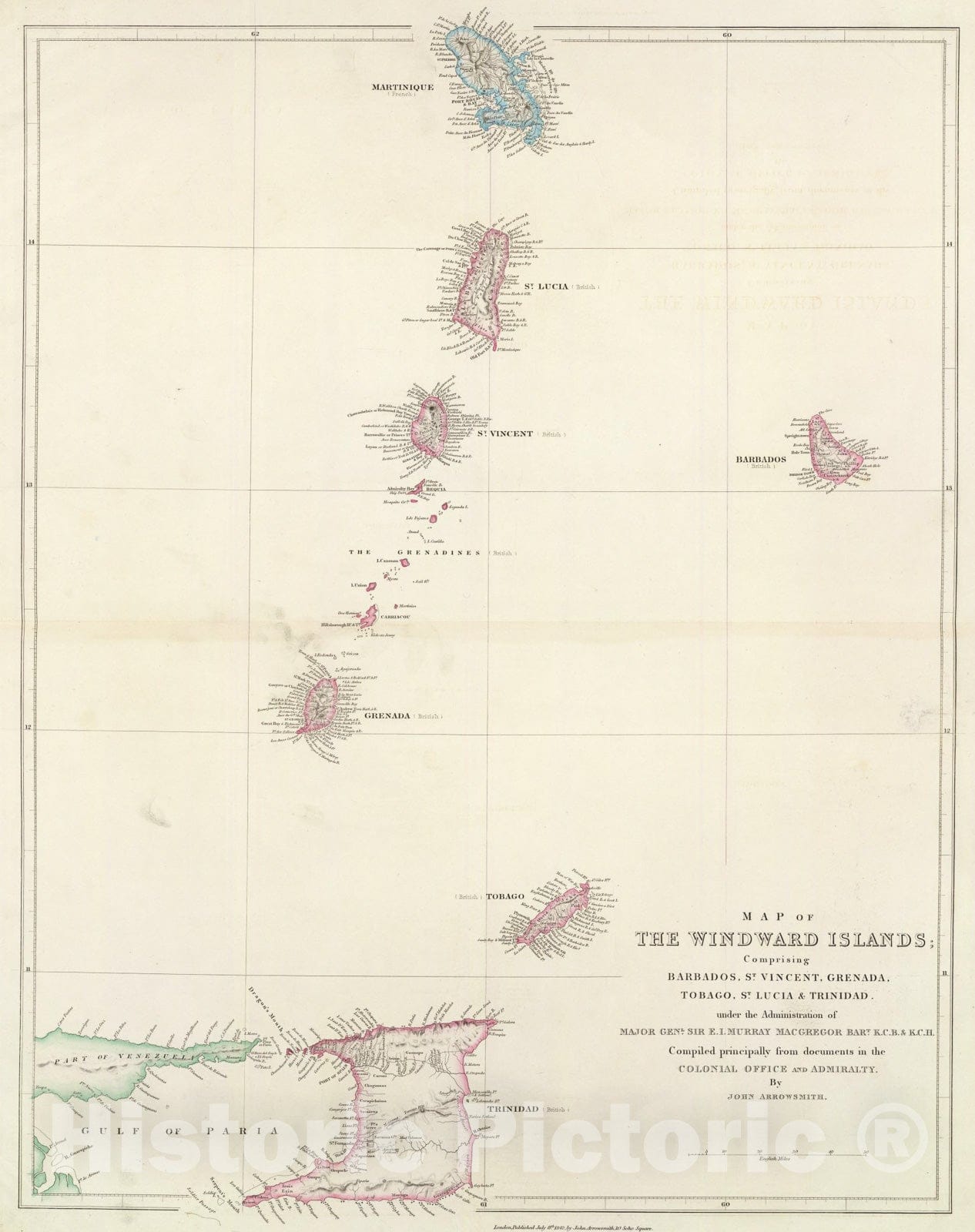 Historic Map : Map of the Windward Islands., 1844, Vintage Wall Art ...