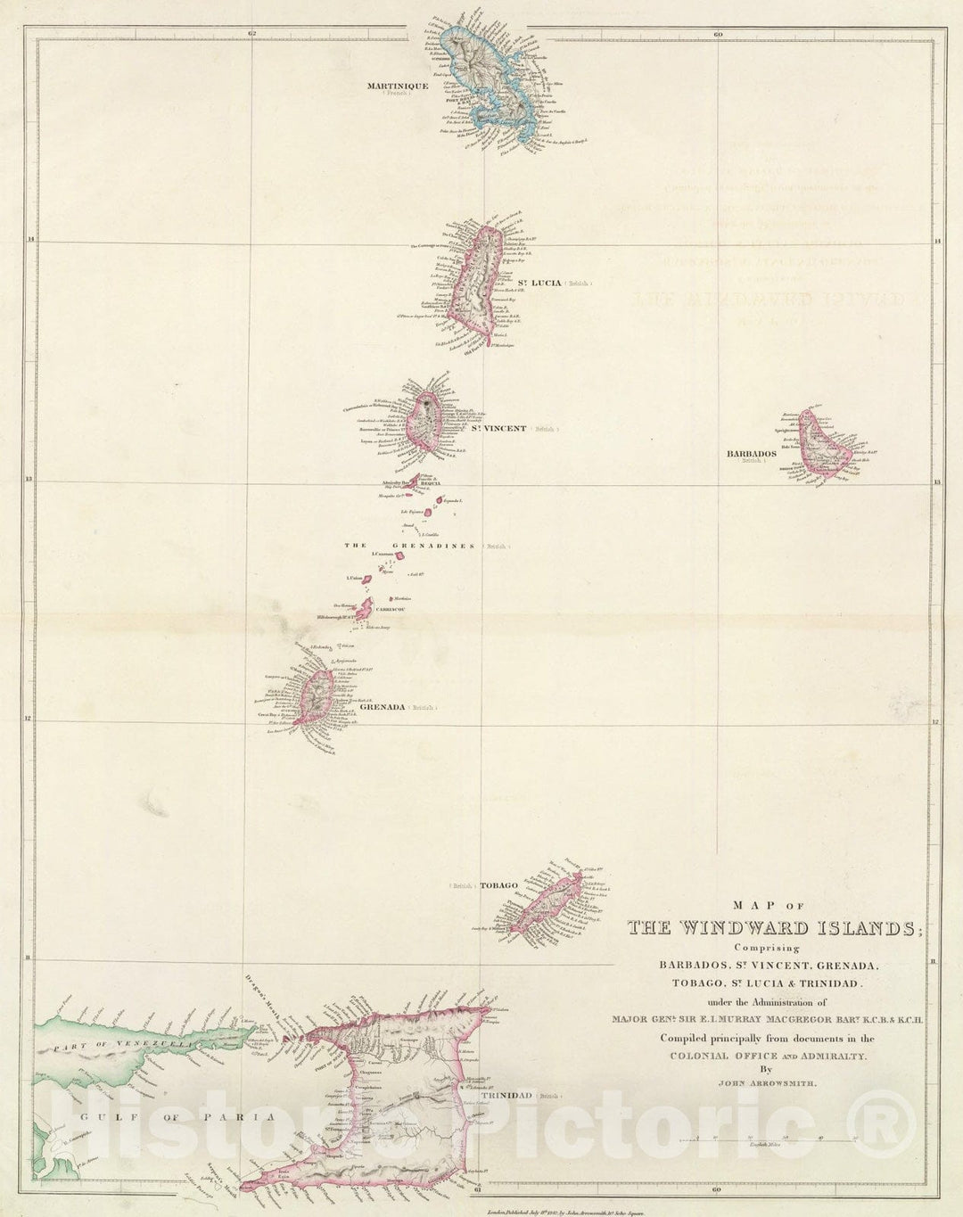 Historic Map : Map of the Windward Islands., 1844, Vintage Wall Art ...