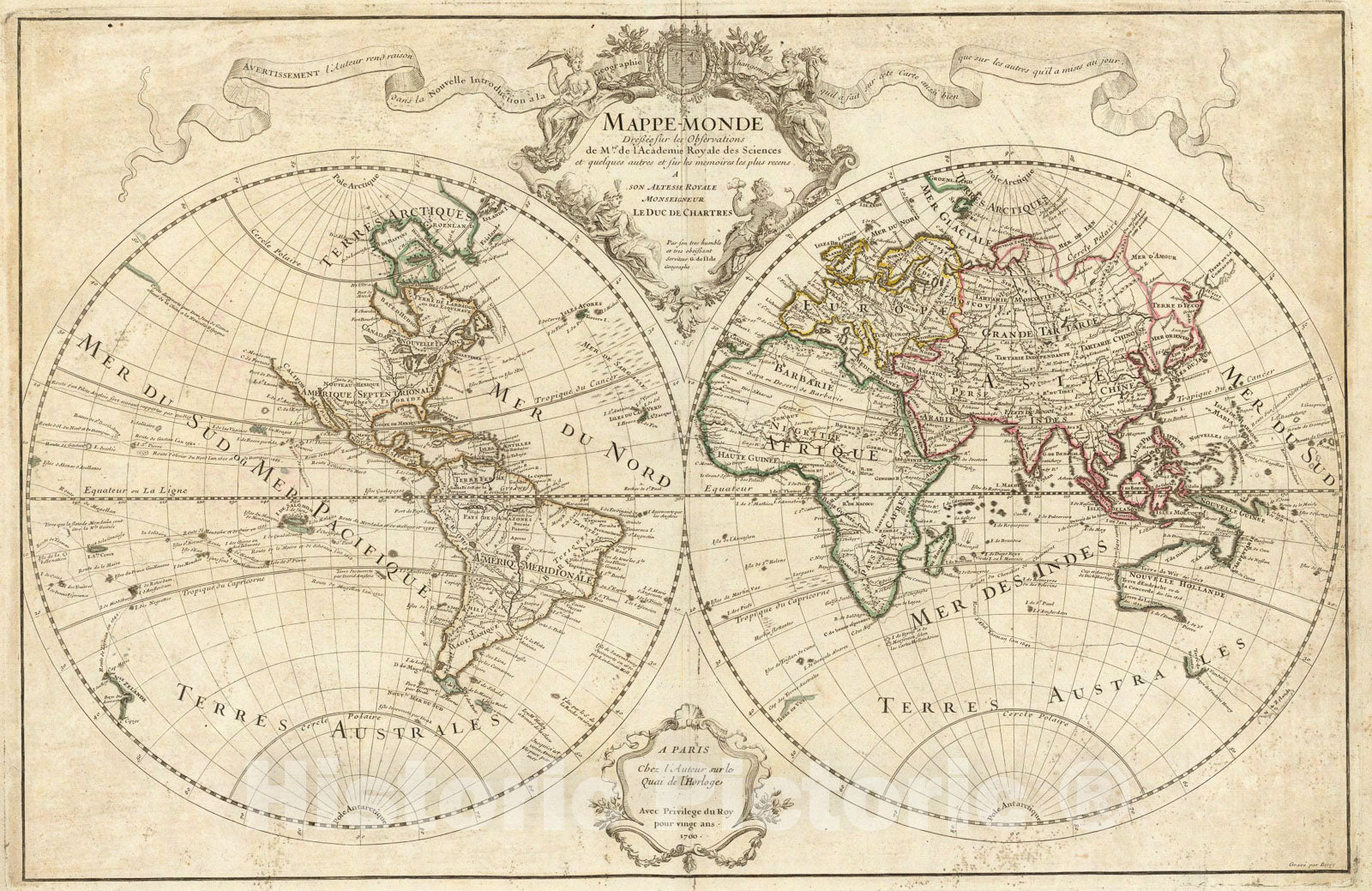 Historic Map : Mappe-monde., 1700, Vintage Wall Art – Historic Pictoric