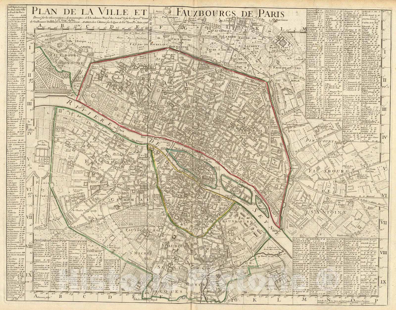 Historic Map : Paris, Ville et Fauxbourgs., 1720, Vintage Wall Art ...