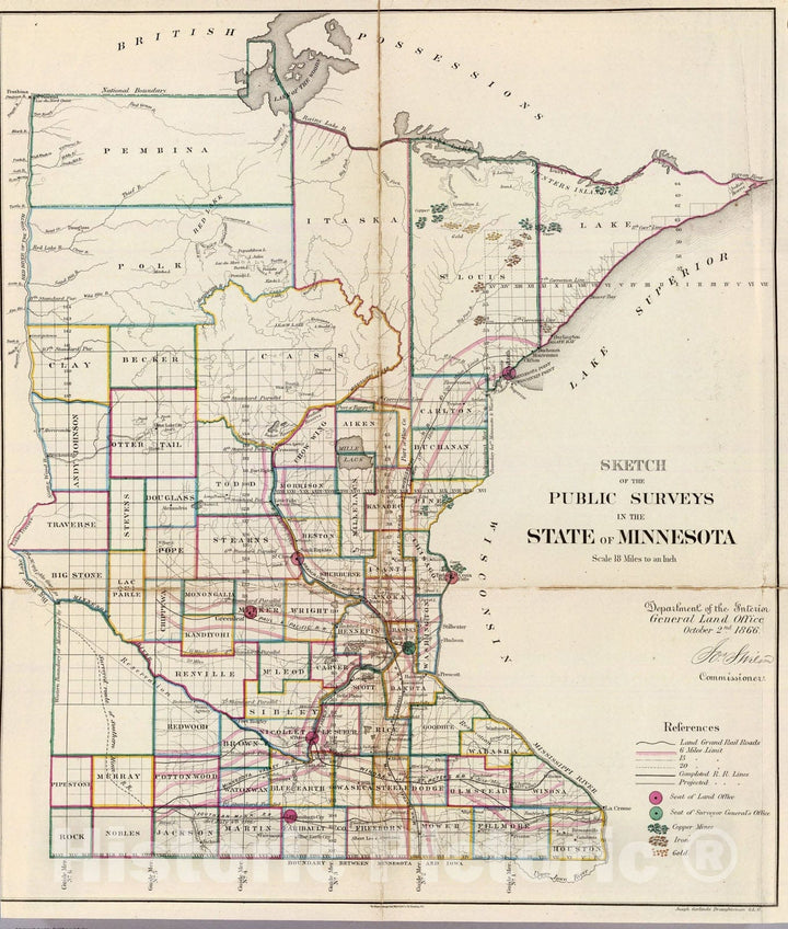 Historic Map : Minnesota., 1866, Vintage Wall Art – Historic Pictoric