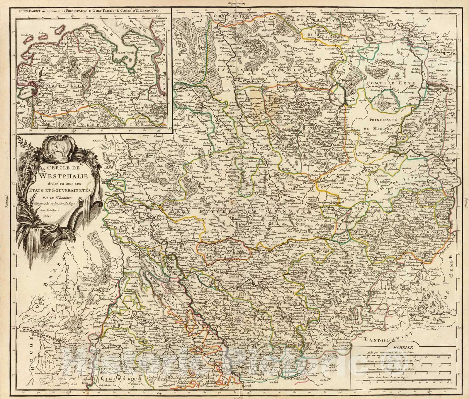 Historic Map : Westphalie, O. Frise, Oldenbourg., 1751, Vintage Wall A ...