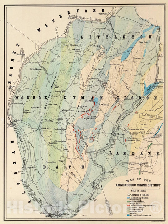 Historic Map : Map of the Ammonoosuc Mining District., 1878, Vintage W ...