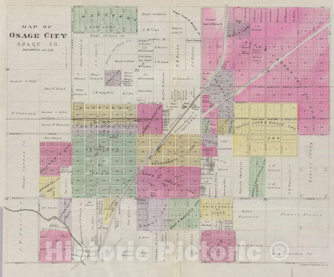 Historic Map : Map of Osage City, Osage Co., 1887, Vintage Wall Art ...