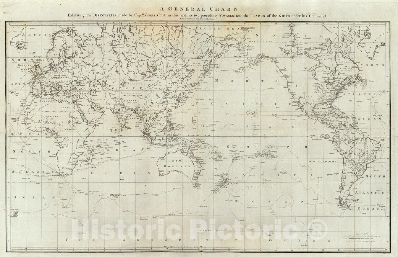 Historic Map : General chart Cook voyages., 1785, Vintage Wall Art ...